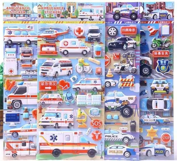Vishal Smart Mall Vehicle-Themed Sticker – 4 Sets of 50+ Puffy 3D ...