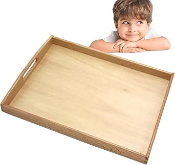 Amazon.co.jp: Wooden Tray with Handle - Child Montessori Wooden Tray ...