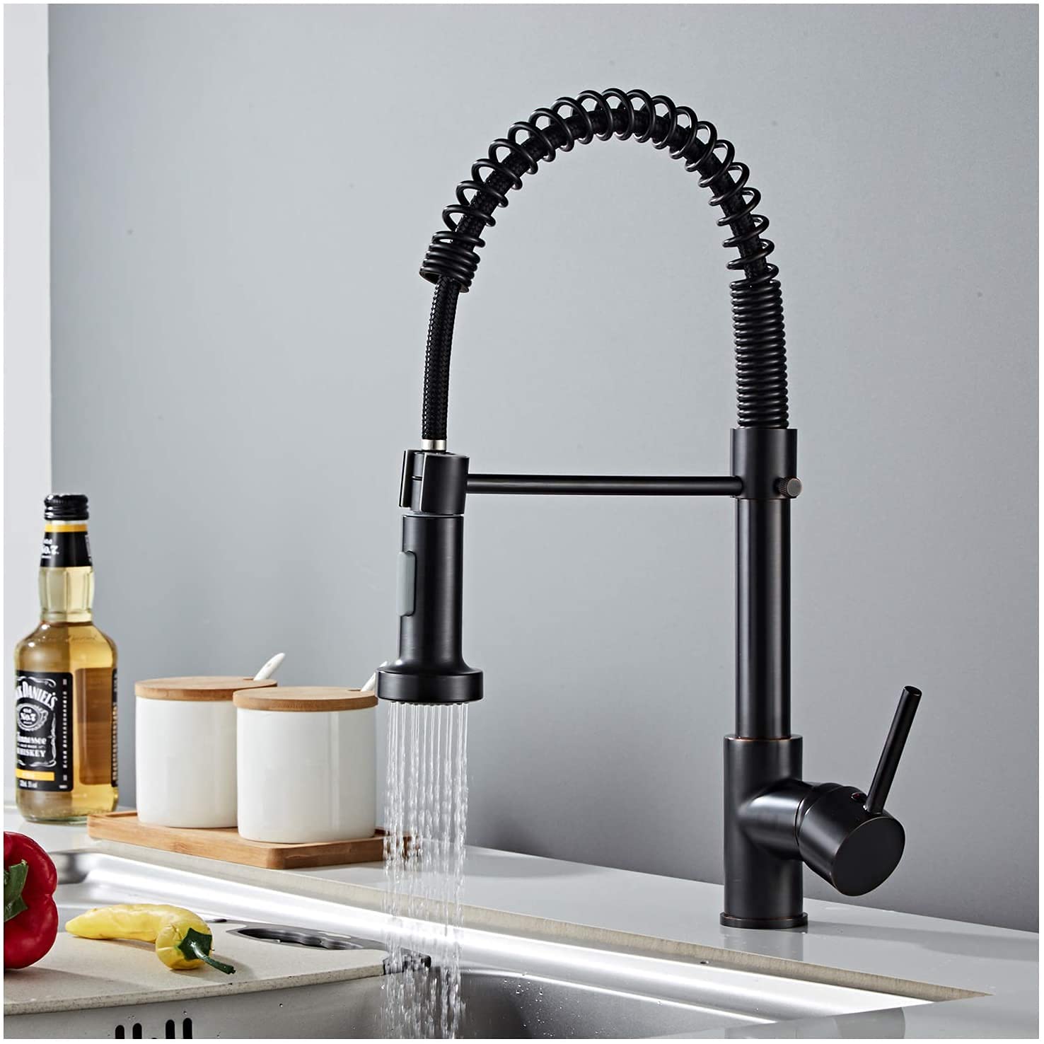 Buy Black Kitchen Tap, Pull Out Tap 360° Swivel with Shower 2 Water Jet ...