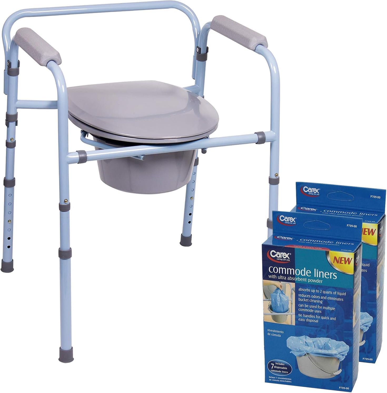 Amazon.com: Carex 3-in-1 Folding Bedside Commode with 42 Pack Commode ...