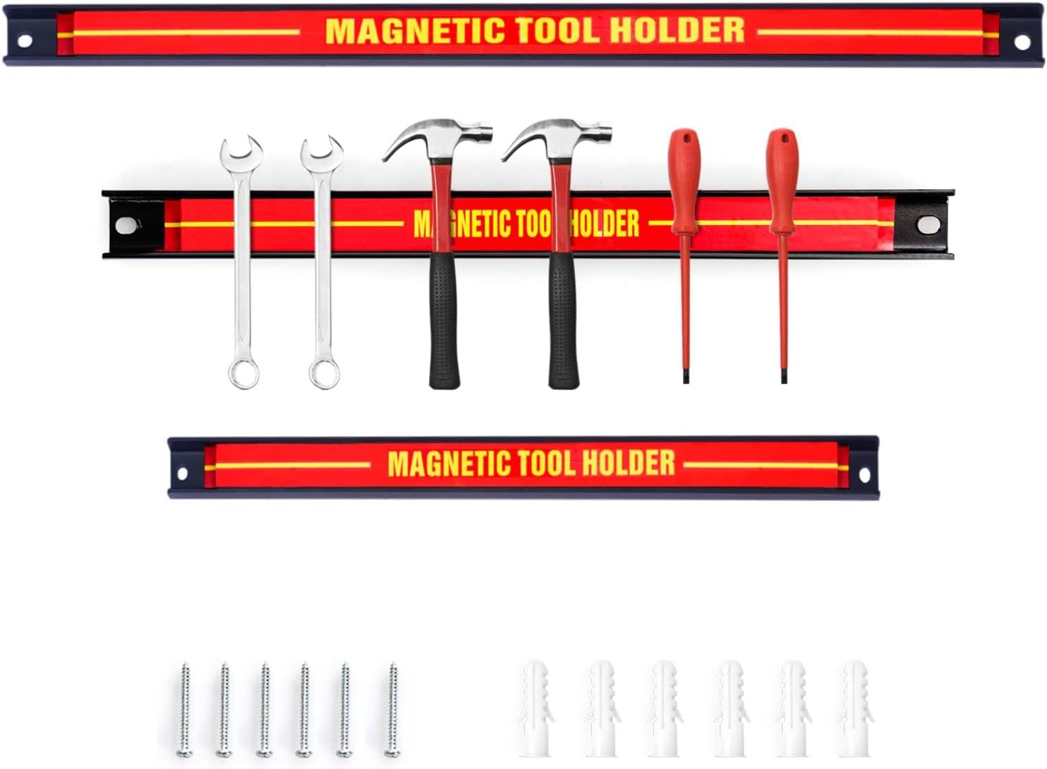 TANGZON Set of 3/6 Magnetic Tool Holder Rack, Heavy-Duty Steel Wall Mounted Tool Strip Organizer ...