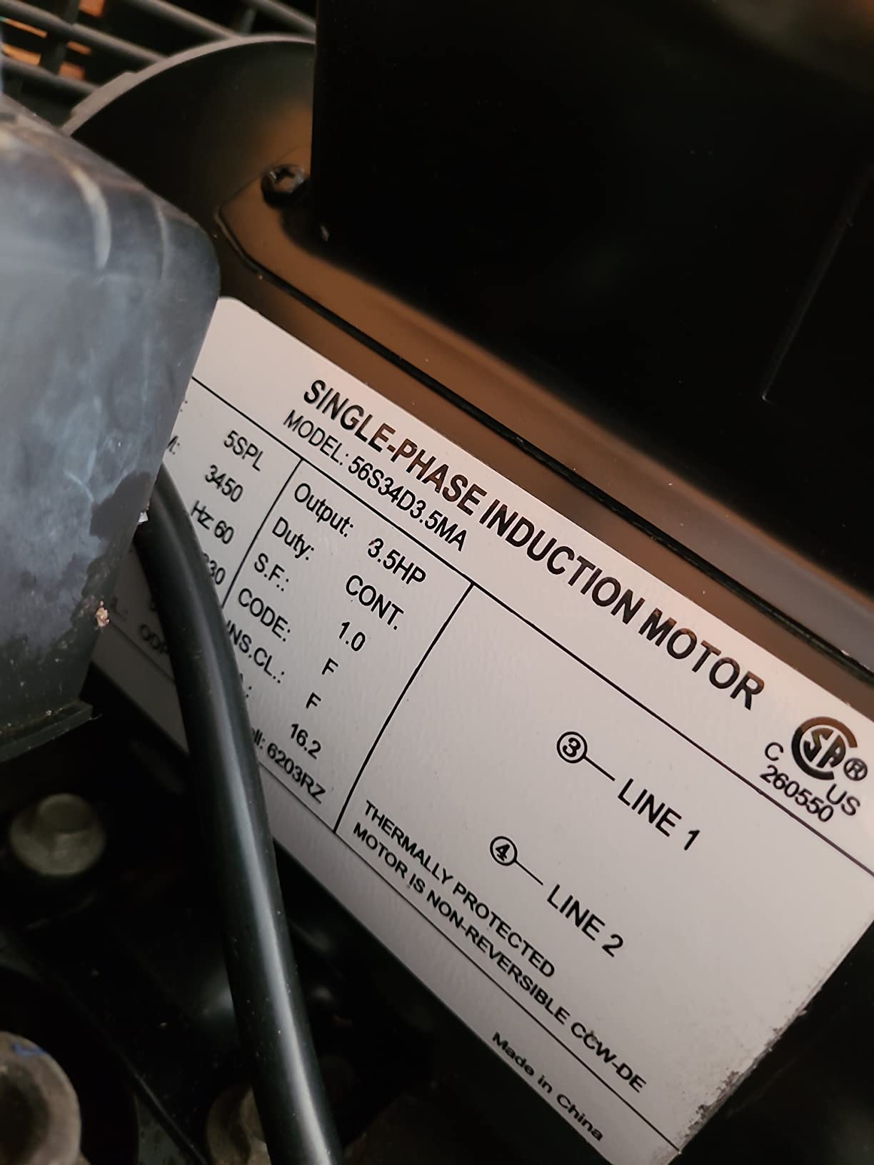 5 HP SPL 3450RPM Single Phase Electric Air Compressor Motor, 56 Frame 5 ...