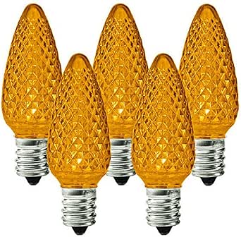 25 Pack - C7 - LED - Amber-Yellow - Faceted Finish - Christmas Light ...