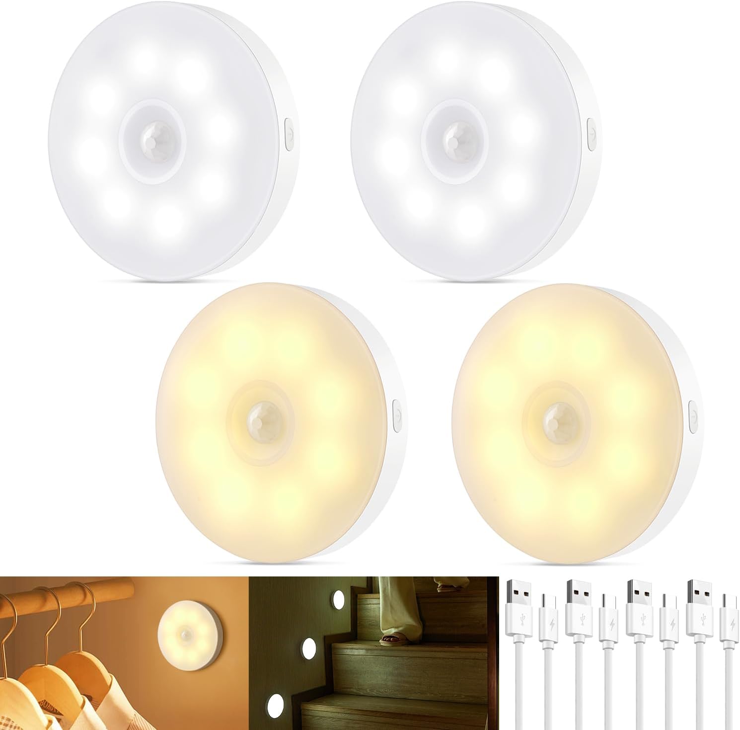 QNUJN Motion Sensor Lights Indoor Rechargeable, Dimmable Night Light ...