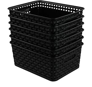 Amazon.com: CadineUS 6-pack Black Woven Plastic Storage Baskets ...