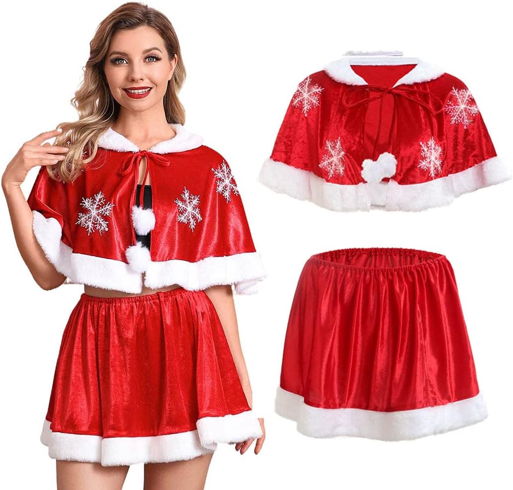 Amazon.com: EVILD Christmas 2pc Fluffy Cloak Set Santa Claus Velvet ...