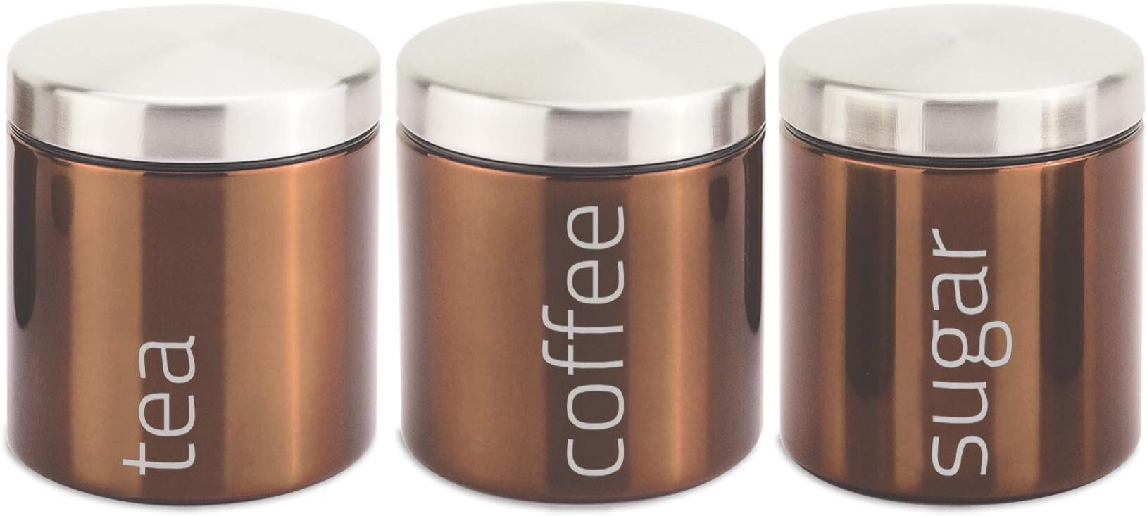 3 x Glass Storage Canisters with Copper Coloured Lids : Amazon.co.uk ...