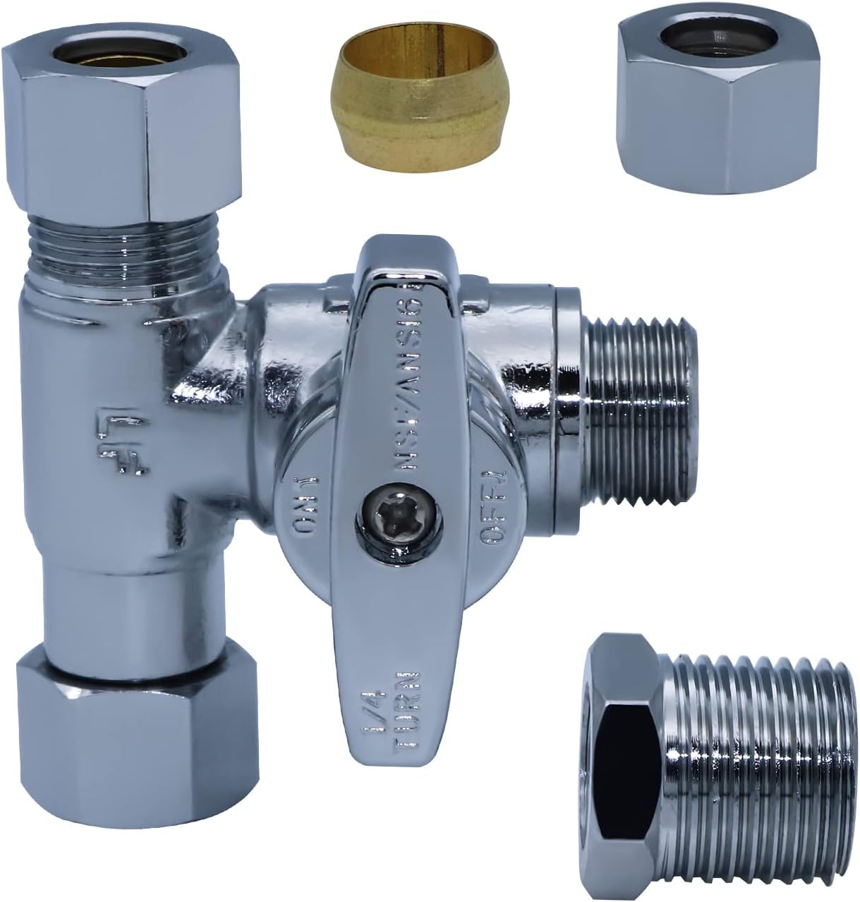 YUHX Lead Free Brass Angle Stop Add-A-Tee Valve, 3/8 Inch Compression ...