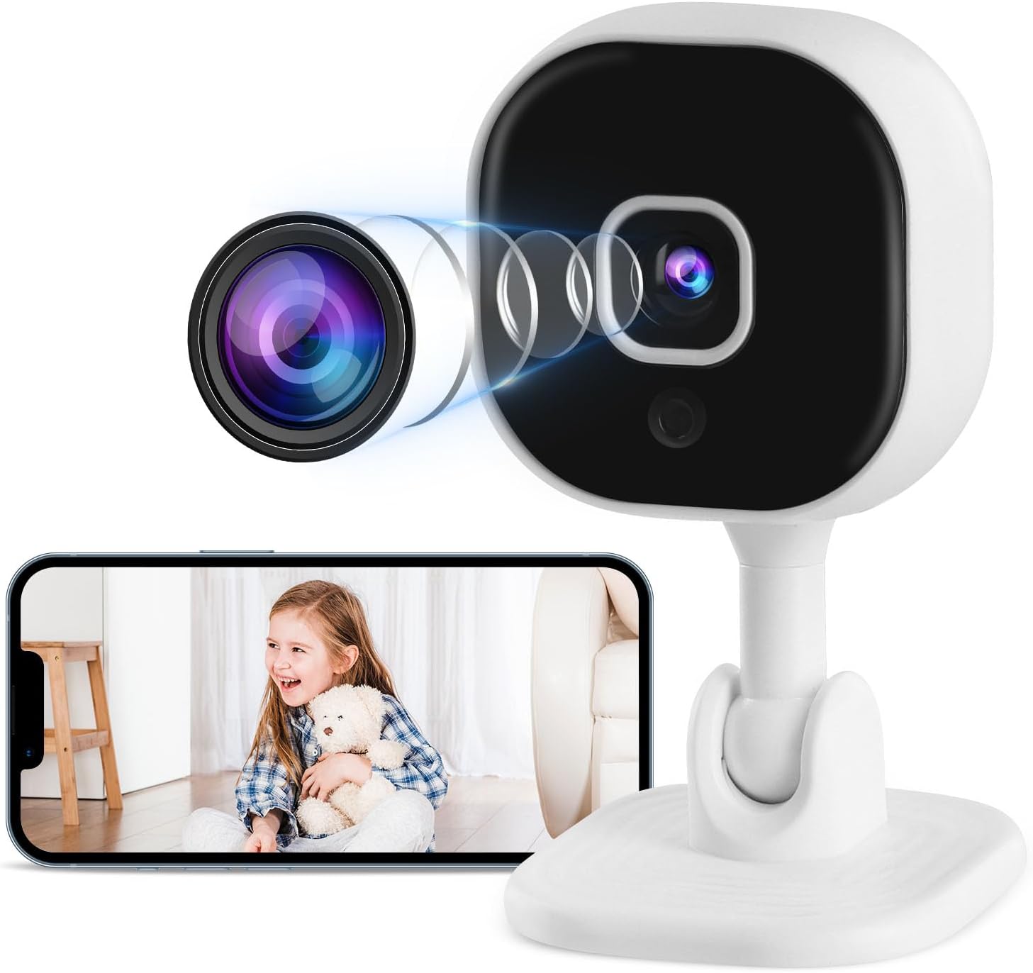 Wi-Fi Telecamera Interno, 1080P Videocamera Sorveglianza Interno per ...
