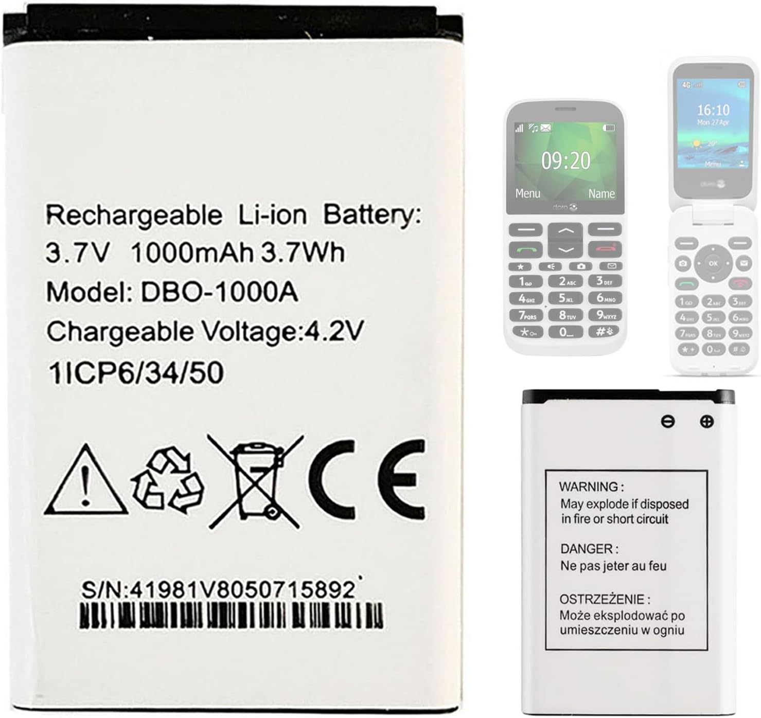 Doro - Batterie d'origine pour téléphones Doro 2404/1370/5860/6040/6060 ...