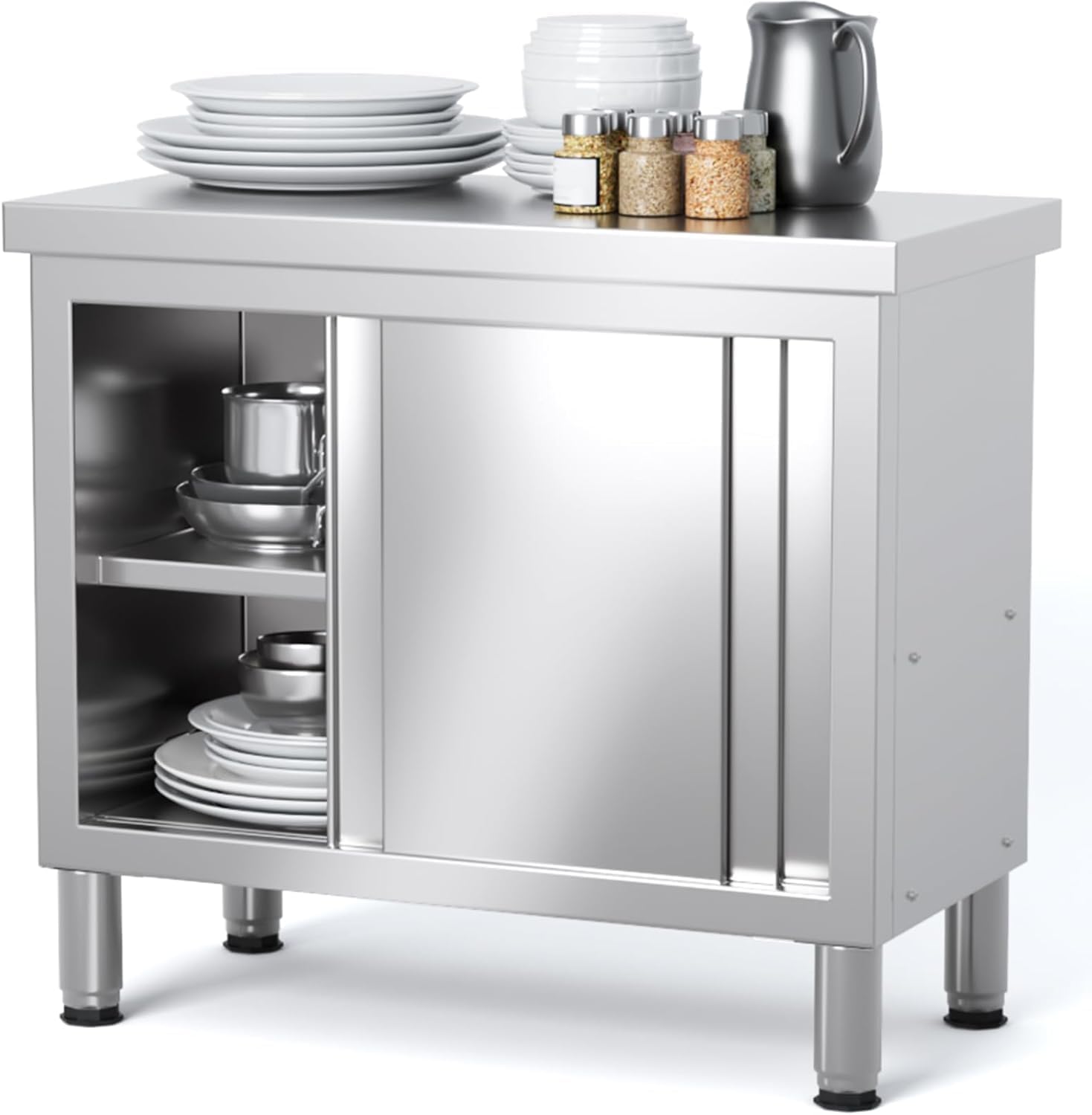 Amazon.com: ROVSUN Stainless Steel Table with Cabinet 39 x 19 inches ...