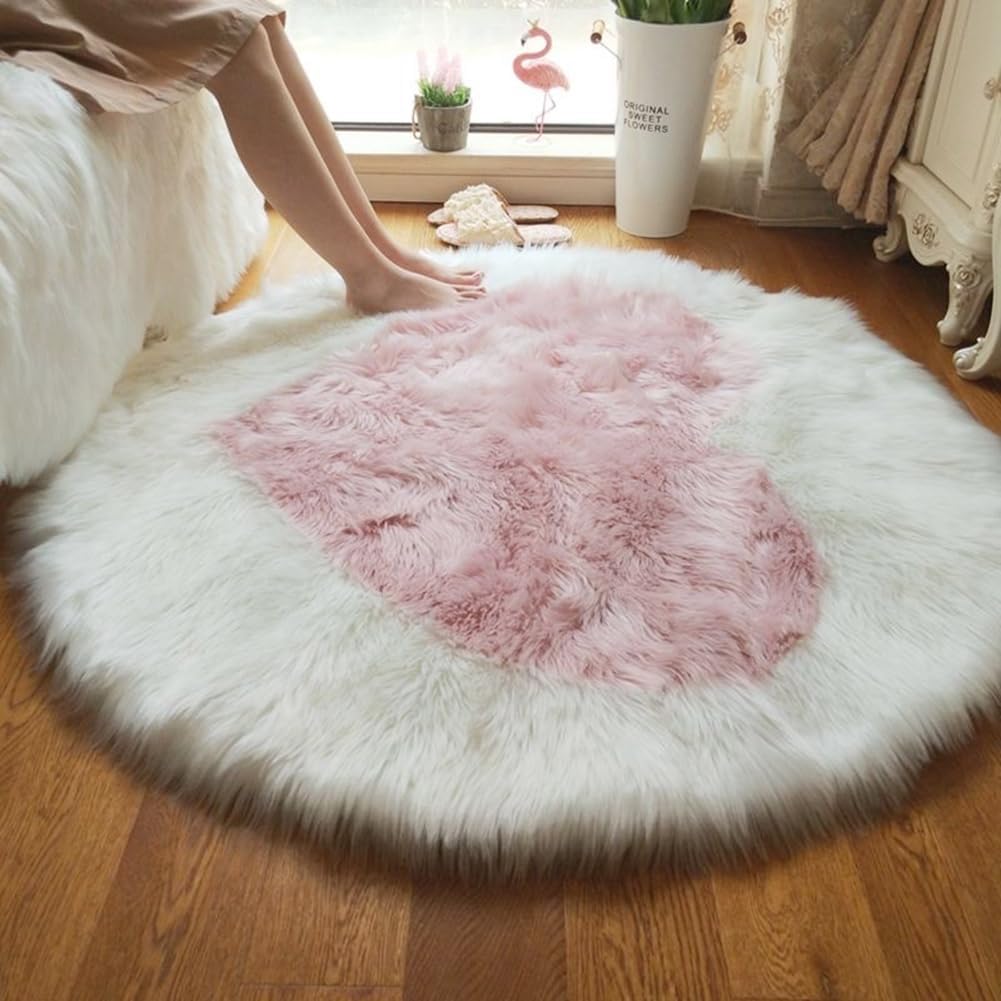 Amazon.com: Vaxidow Pink Heart Shaped Faux Fur Rug - Fluffy Shaggy Rug ...