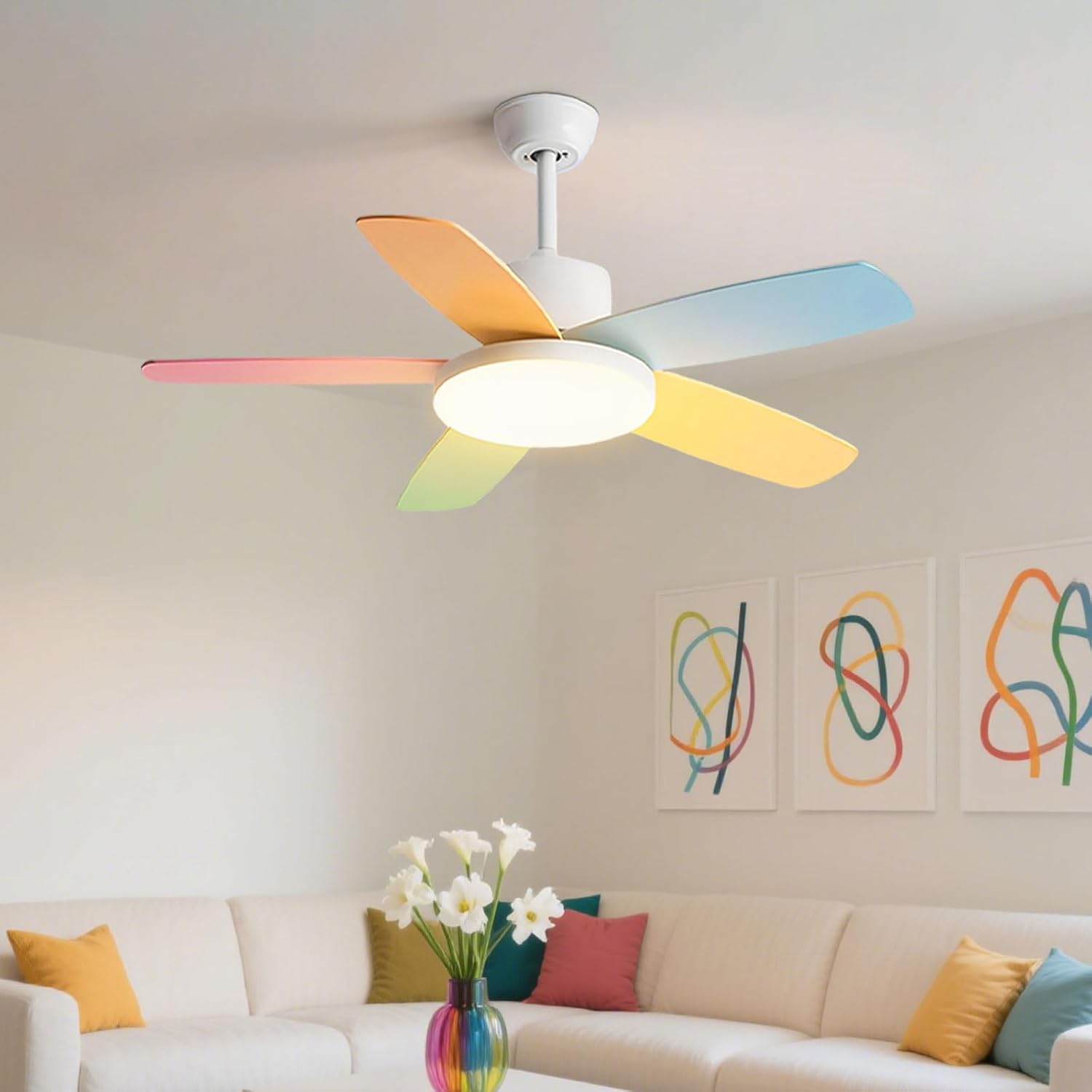 Amazon.com: IBalody Modern Colorful Ceiling Fan with Light Remote 6 ...