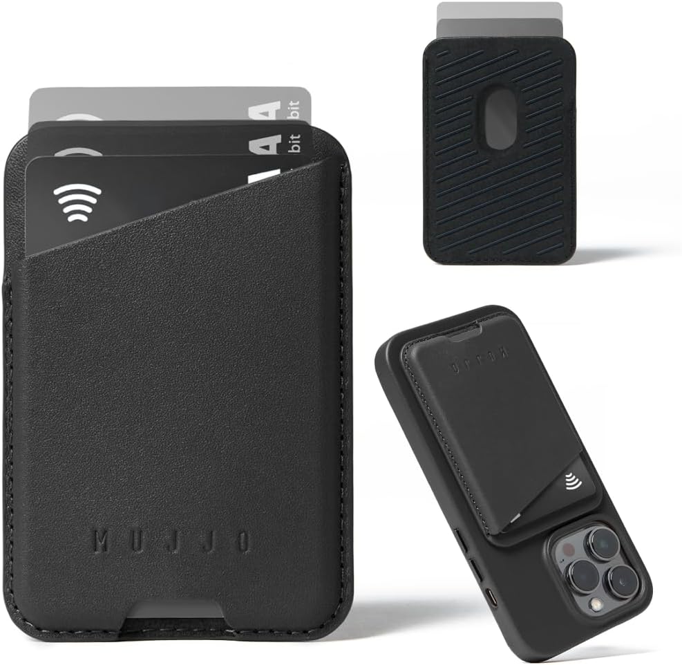 Amazon.com: Mujjo Full Leather Magnetic Wallet for iPhone - Three-Card ...