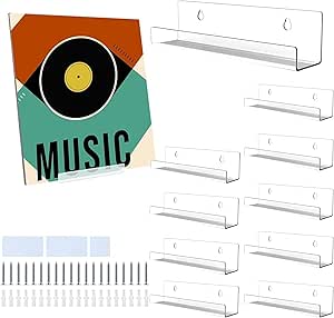 10 Soporte de Pared para Vinilos, Repisas de Acrilico Transparente, Expositor de Discos para ...