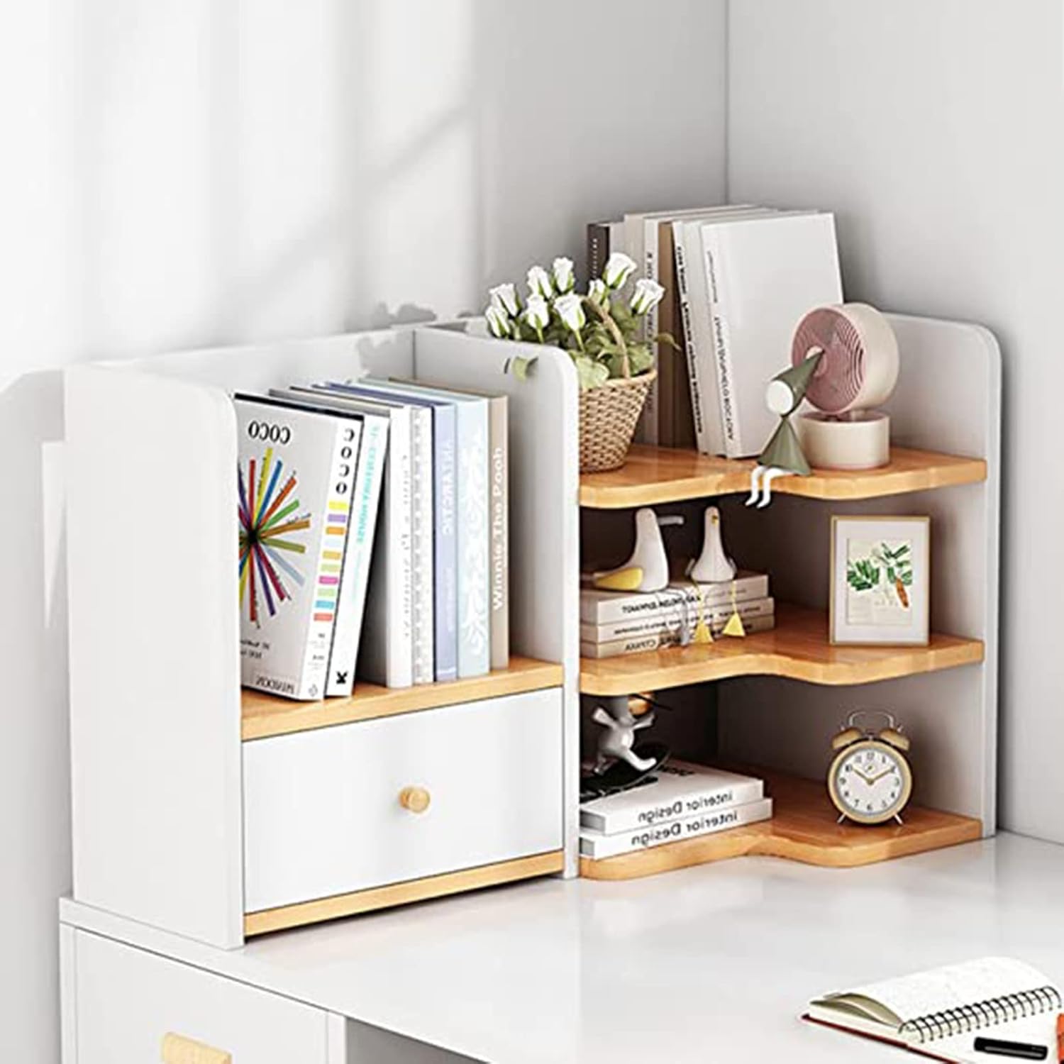 Amazon.com: Small Desktop Bookshelf - Office Storage Rack, Wood Desktop ...
