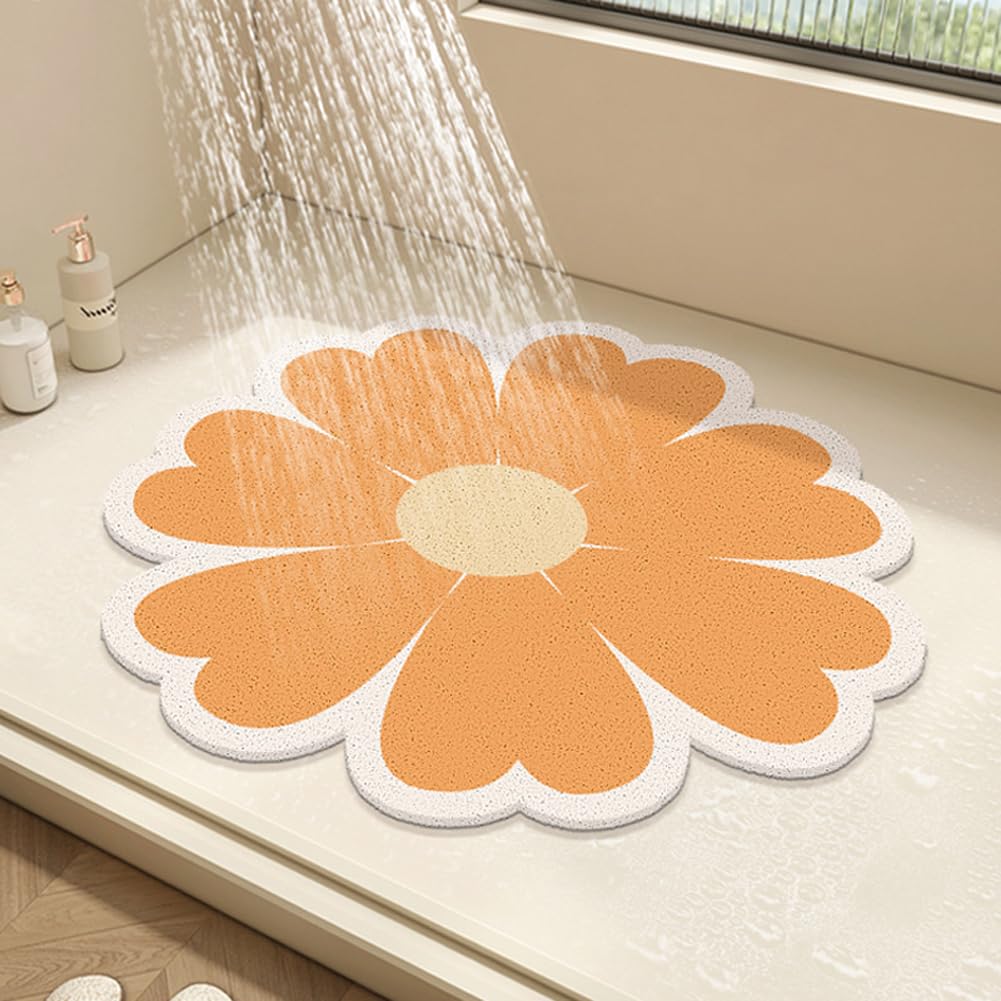 Round Shower Mat Flower Bath Mat for Inside Shower,PVC Loofah Bathroom ...