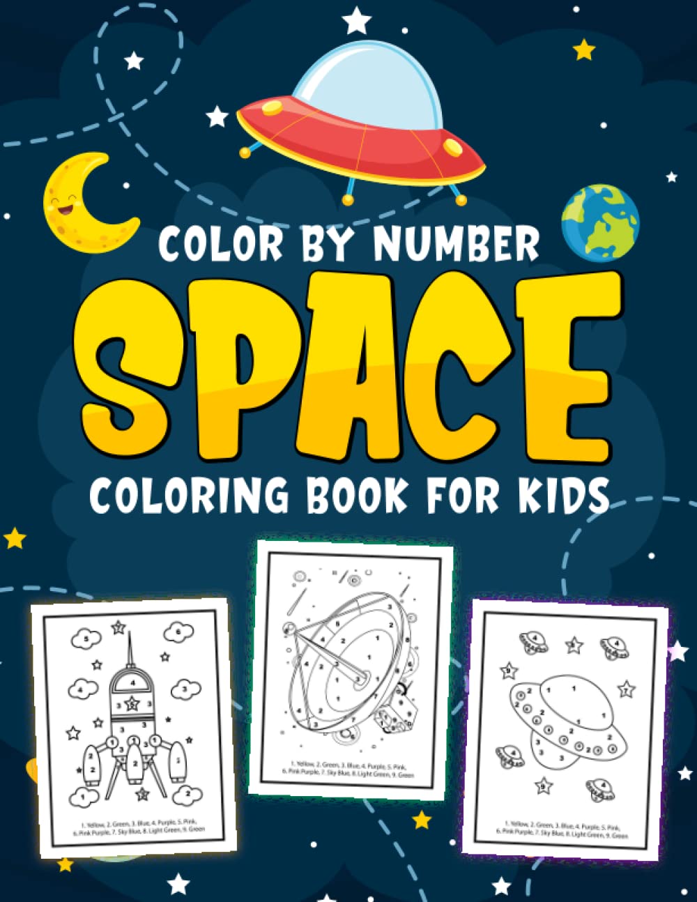 Color by Number Space Coloring Book for Kids: Find the hidden colors of ...