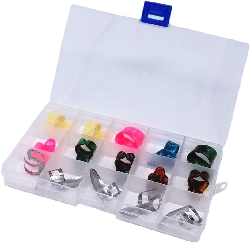 Amazon.com: Honbay 15pcs Plastic & Metal Finger Picks Set for Guitar ...