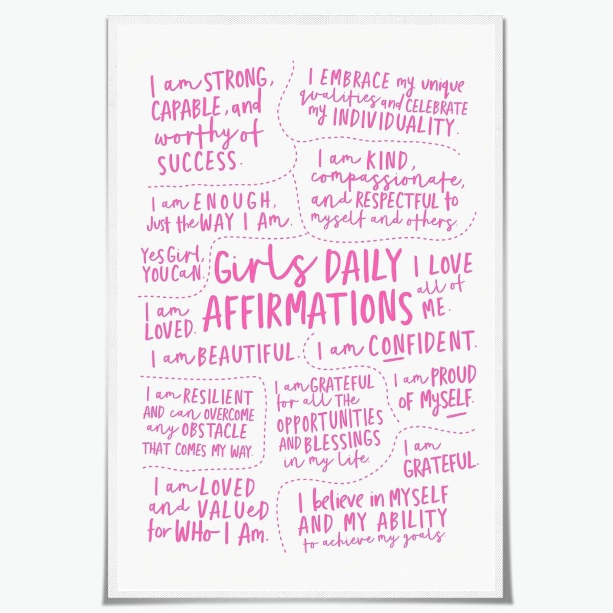 Amazon.com: Artellix Girly Daily Affirmations Wall Art Pink ...