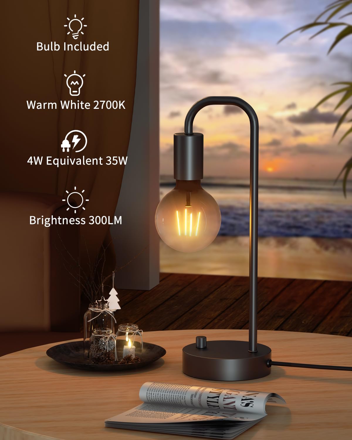 Snapklik.com : ONEWISH Industrial Table Lamp For Bedroom, Fully ...