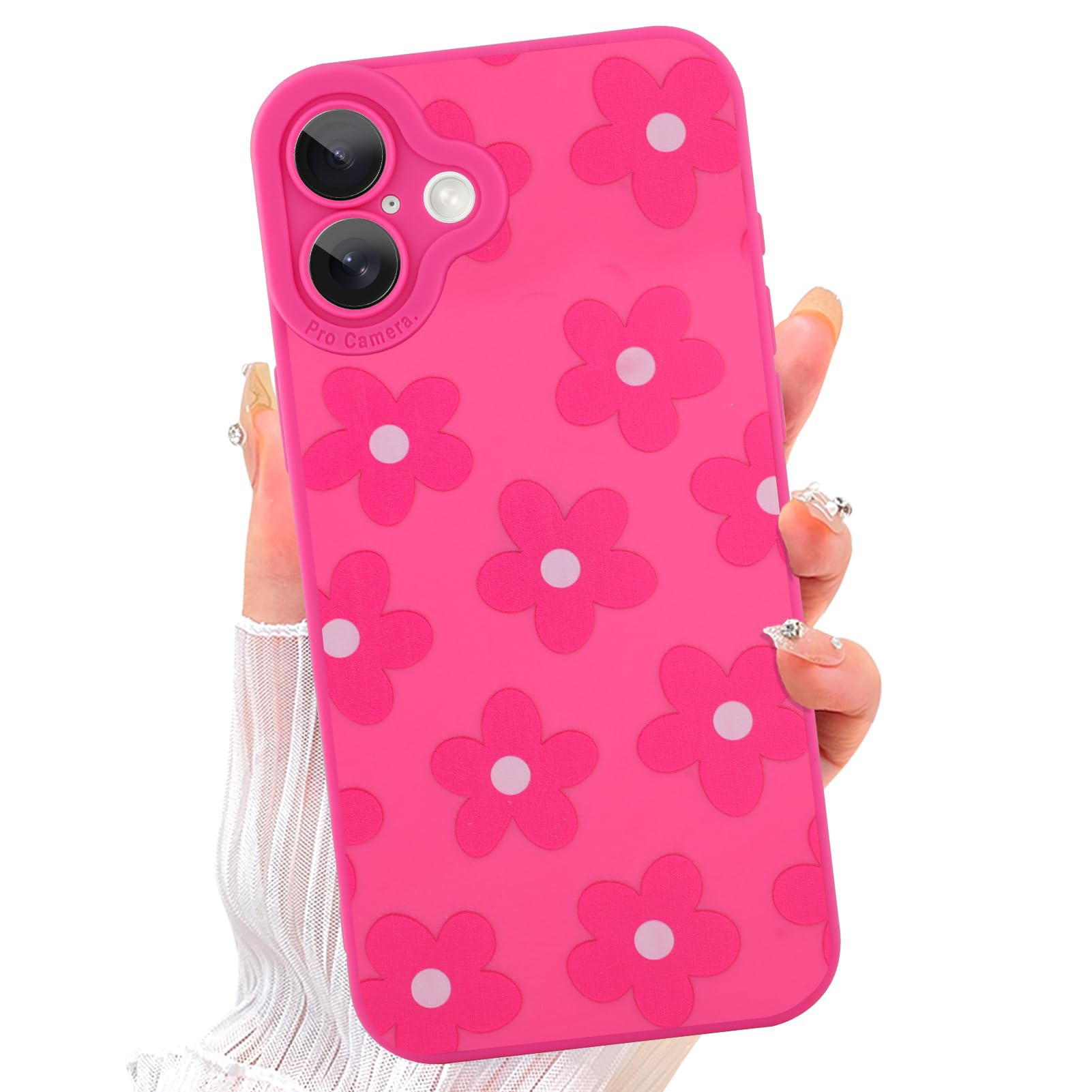 Amazon.com: ZIYE for iPhone 16 Case Hot Pink Flower Pattern Phone Case ...