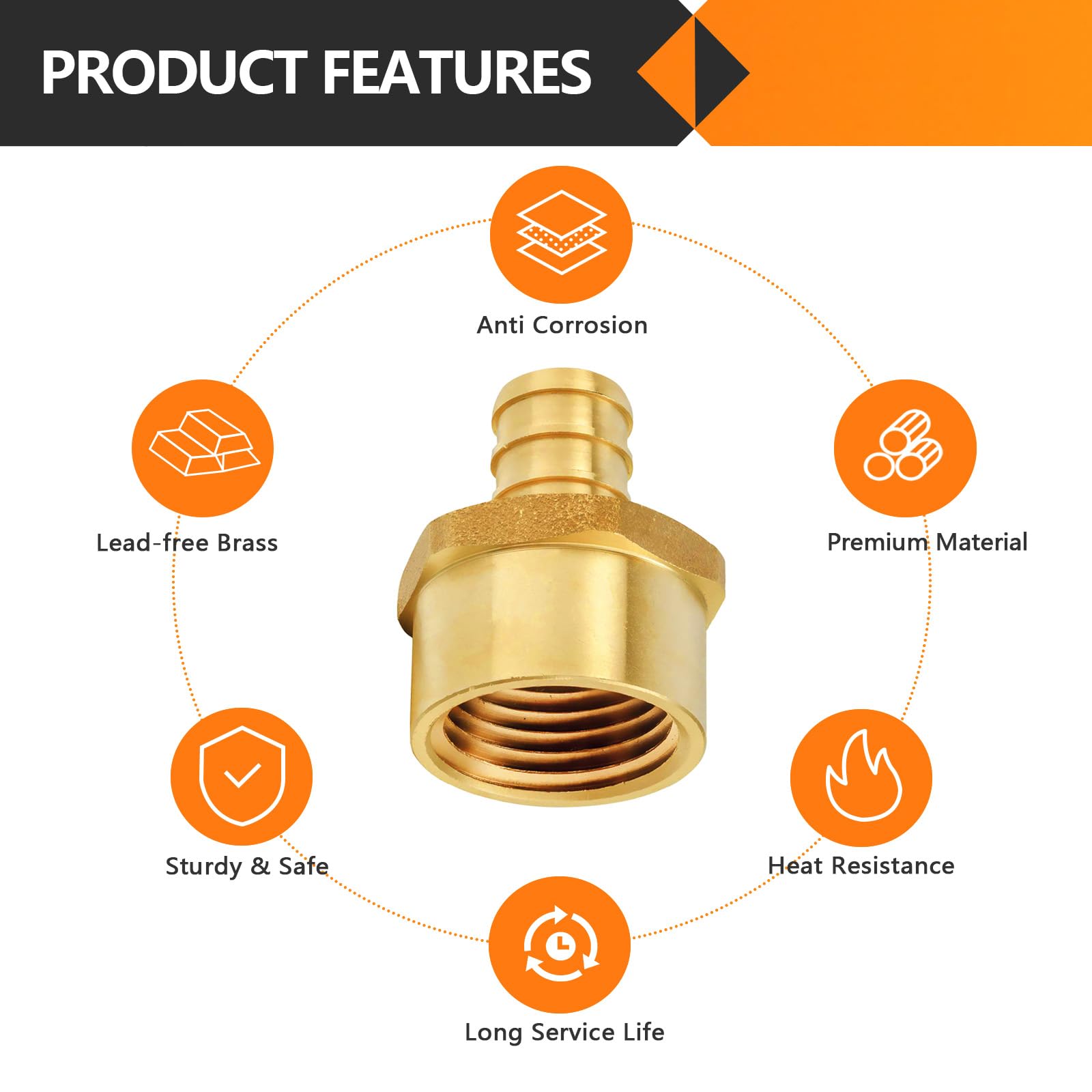 Snapklik.com : 10-Pack PEX Fittings, 1/2" PEX X 3/4" Female NPT, Brass ...