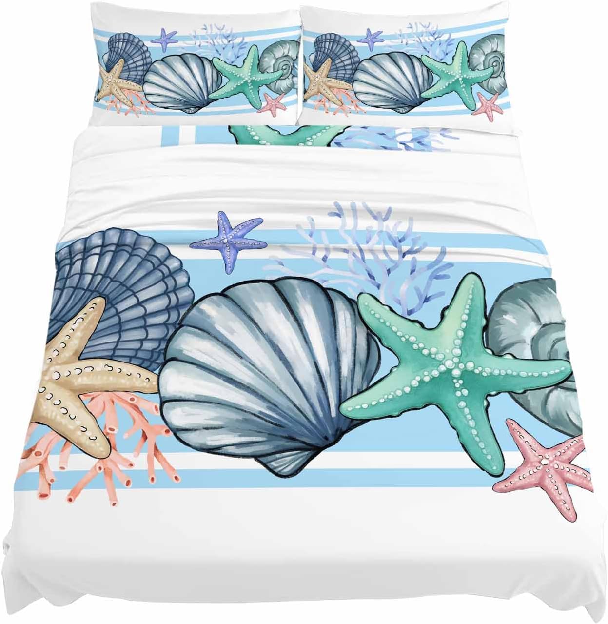 Amazon.com: Coastal Seashell King Sheet Set 4 Piece Bedding - Ocean ...