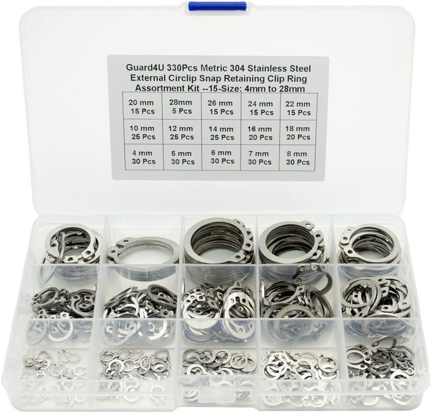 Guard4U 330Pcs 15-Size Metric 304 Stainless Steel External Circlip Snap ...