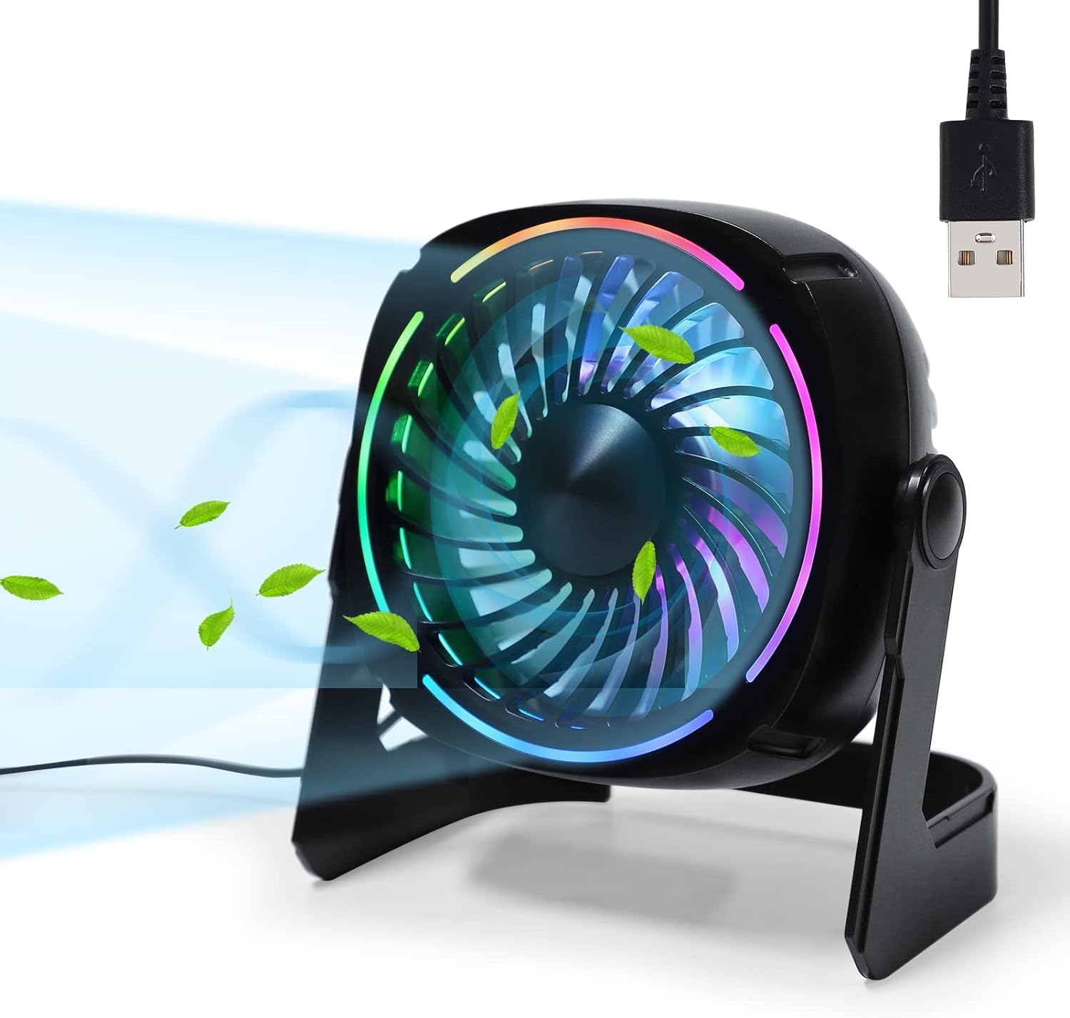 Litake USB Tischventilator RGB, Kleiner Φ15cm Leiser Mini USB ...