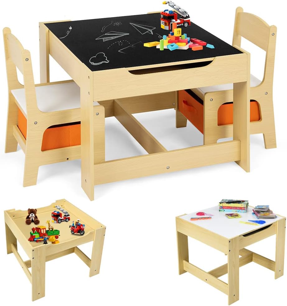 WOLTU 1 Table d'enfant + 2 chaises avec Espace de Rangement pour ...