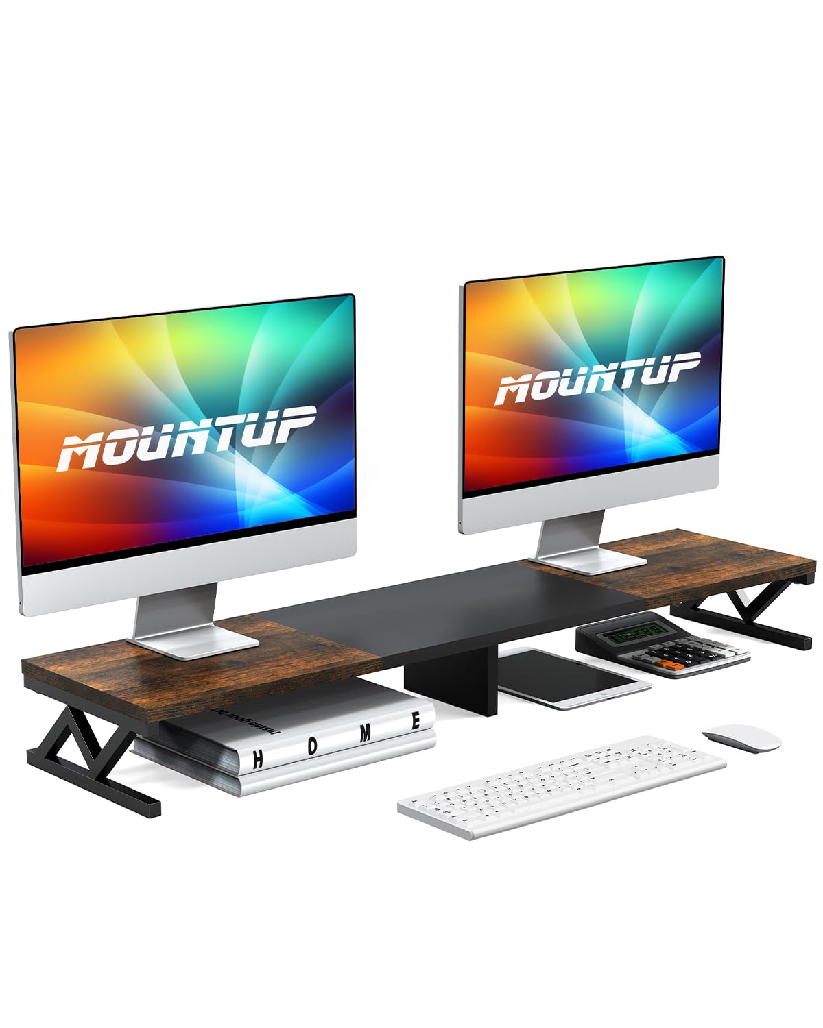 MOUNTUP Dual Monitor Stand Riser, Large Monitor Stand for Desk, Wood ...