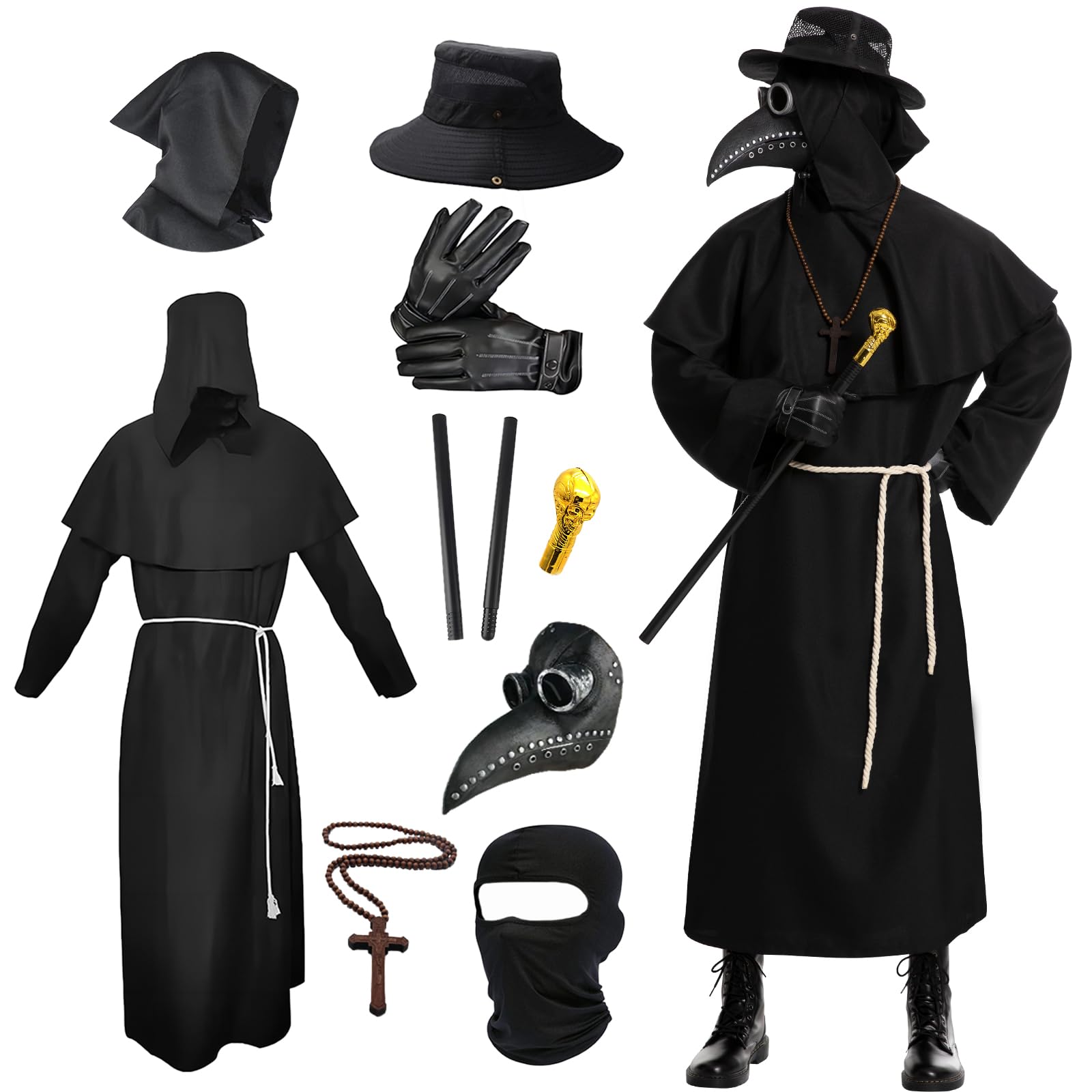 Amazon.com: Fooecor Plague Doctor Costume, Adults Plague Doctor Mask ...