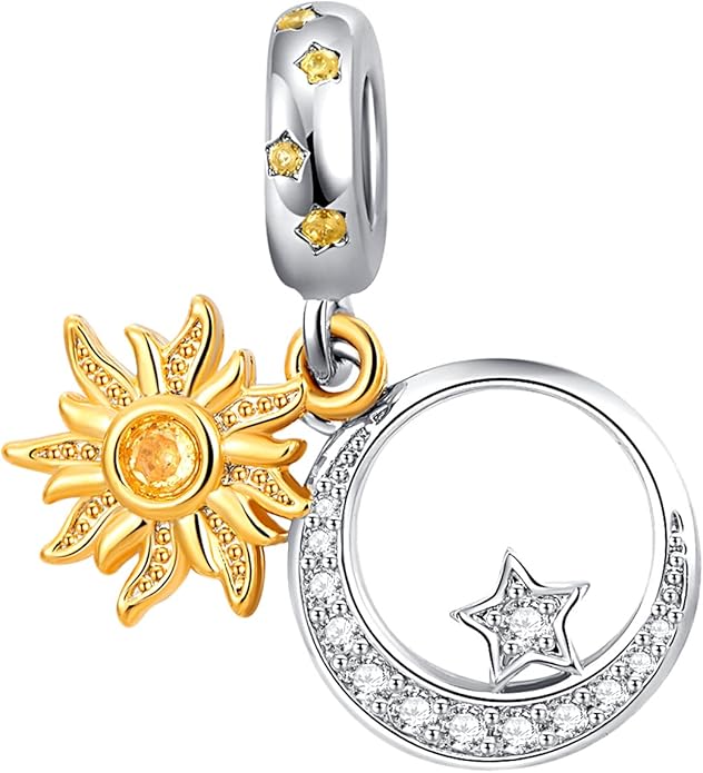 Amazon.com: QeenseKc Gold Sum Moon Star Dangle Charm Celestial Amulet ...