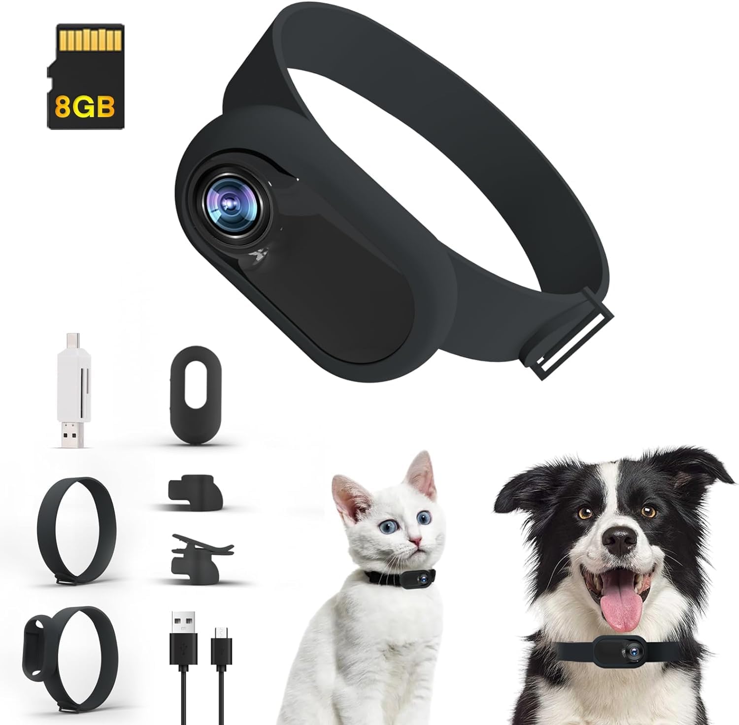 TwoWin Cat Camera Collar, HD 1080P Wireless Dog Collar Camera with 8GB ...