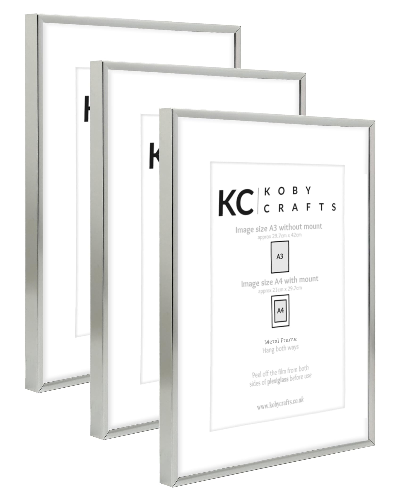 Koby Crafts Pack of 3 Silver Picture Frames for A4 or A3 Images | 3 ...
