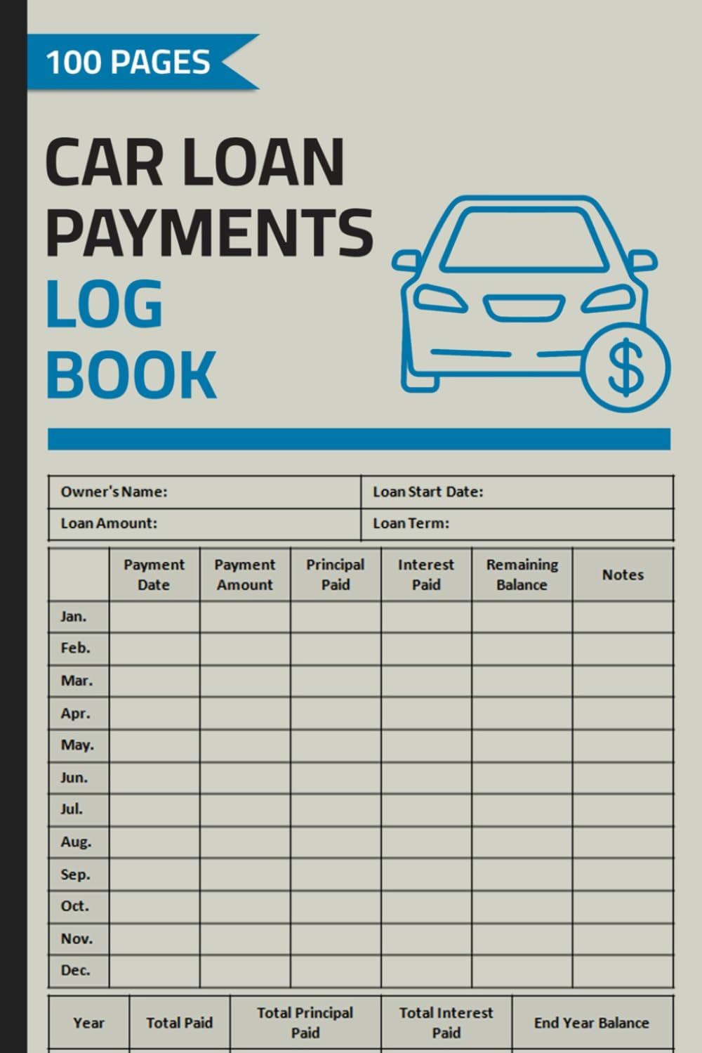 Car Loan Payments Log Book: Monthly Auto Loan Payment Tracker | Car ...