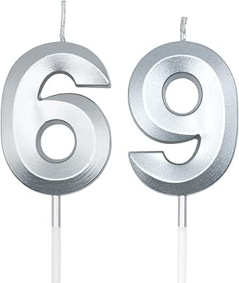 Amazon.com: Silver 69th & 96th Birthday Candles for Cakes, Number 69 96 ...