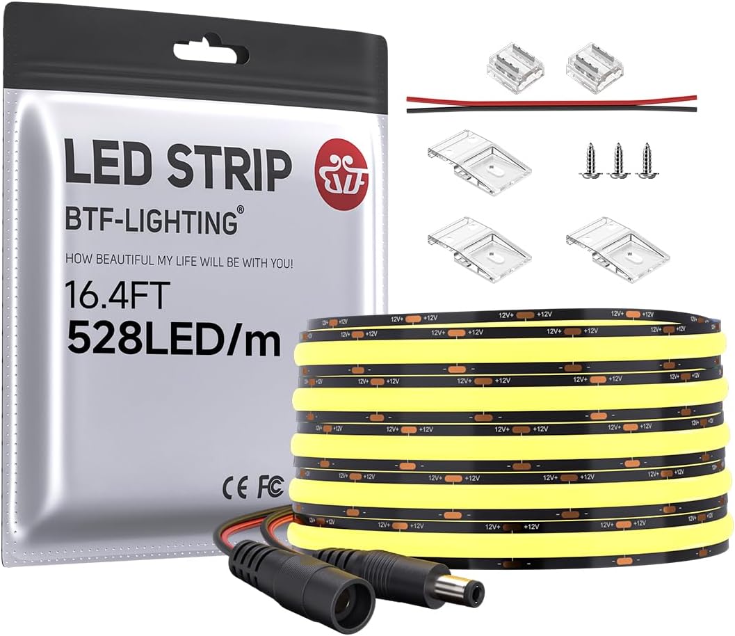 Amazon.com: BTF-LIGHTING FCOB COB LED Strip 528LED/m DC12V Daylight ...