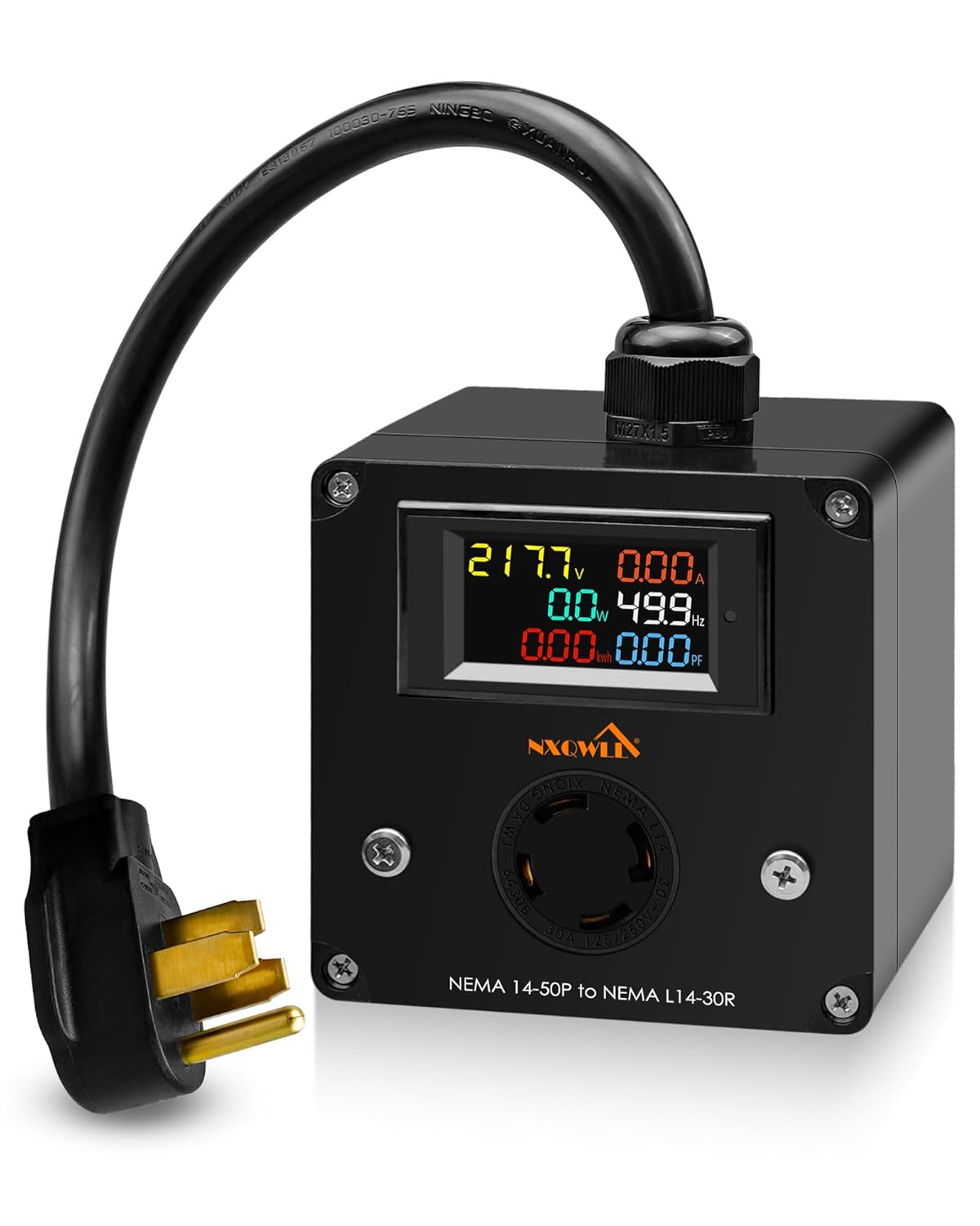 30A AC Power Meter, 240V NEMA 14-50P to NEMA L14-30R 4-Pin Locking ...