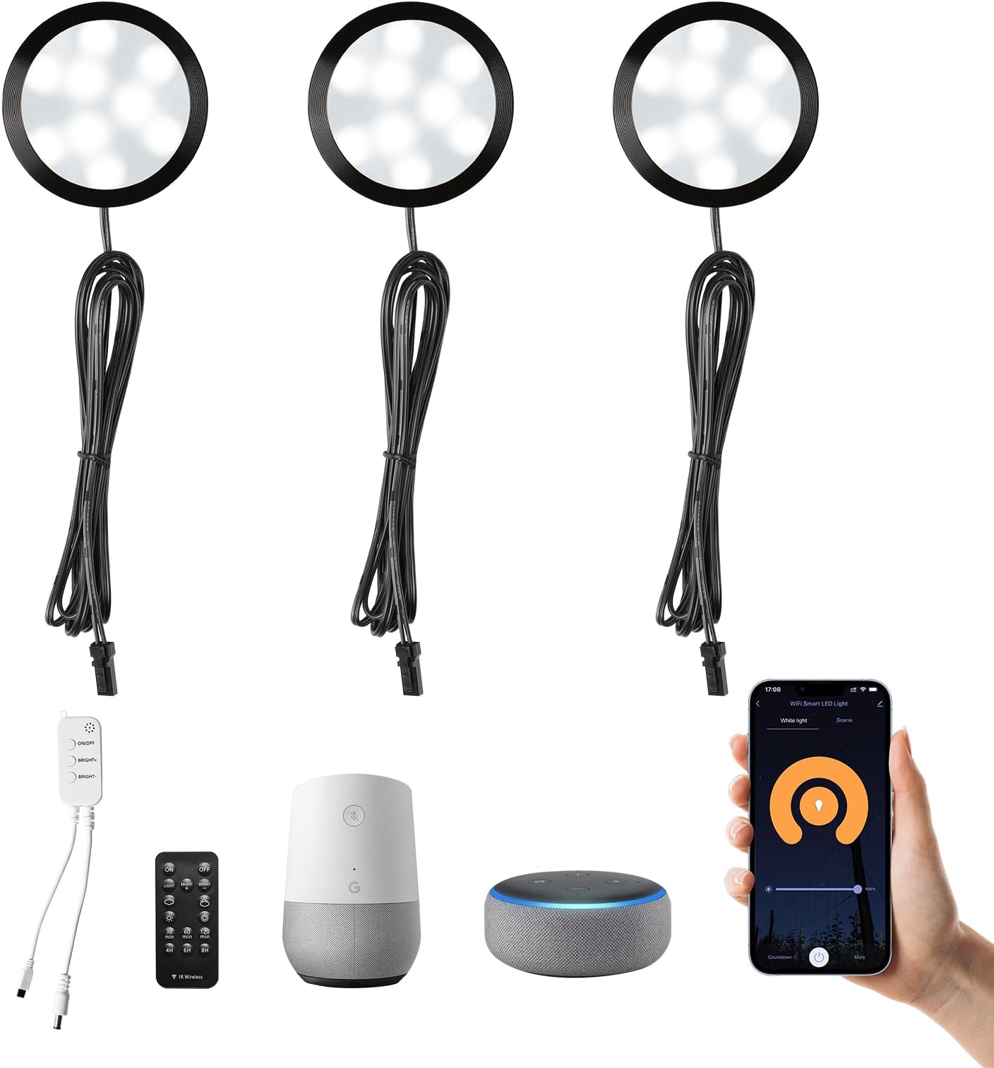 LABOREDUCER 3 Pack Smart Under Cabinet Lights Hardwired,Dimmable LED ...