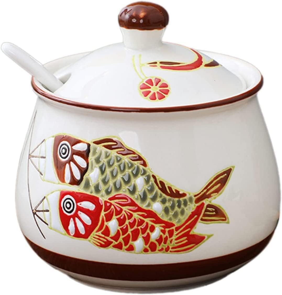 Condiment Canister Nordic Retro Sugar Bowl with Lid, Hand Drawn Pattern ...