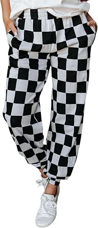 Amazon.com: QSfuchuang Women's Checkered Sweatpants Plaid Elastic Waist ...