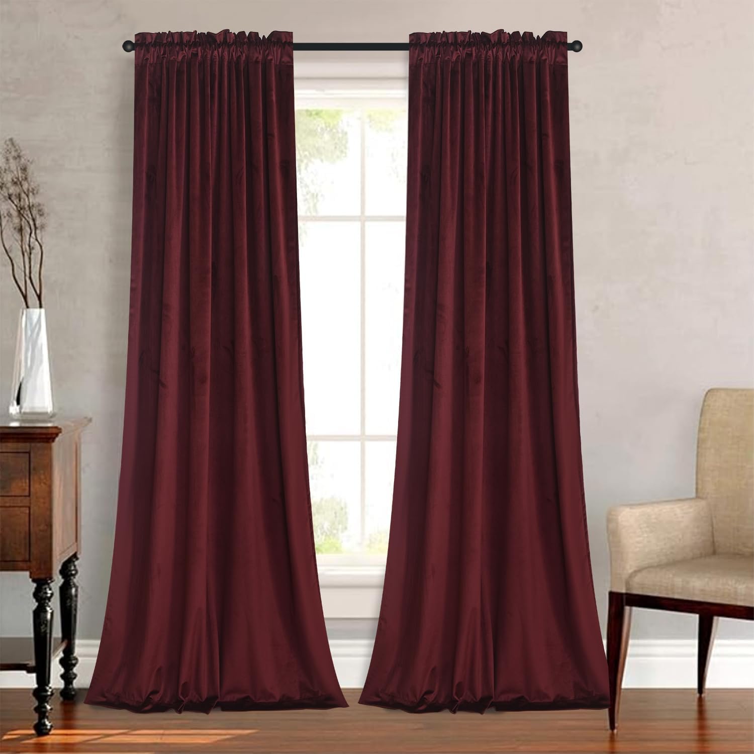 Amazon.com: Roslynwood Velvet Ruby Wine Curtain 84 inch Long - Curtains ...