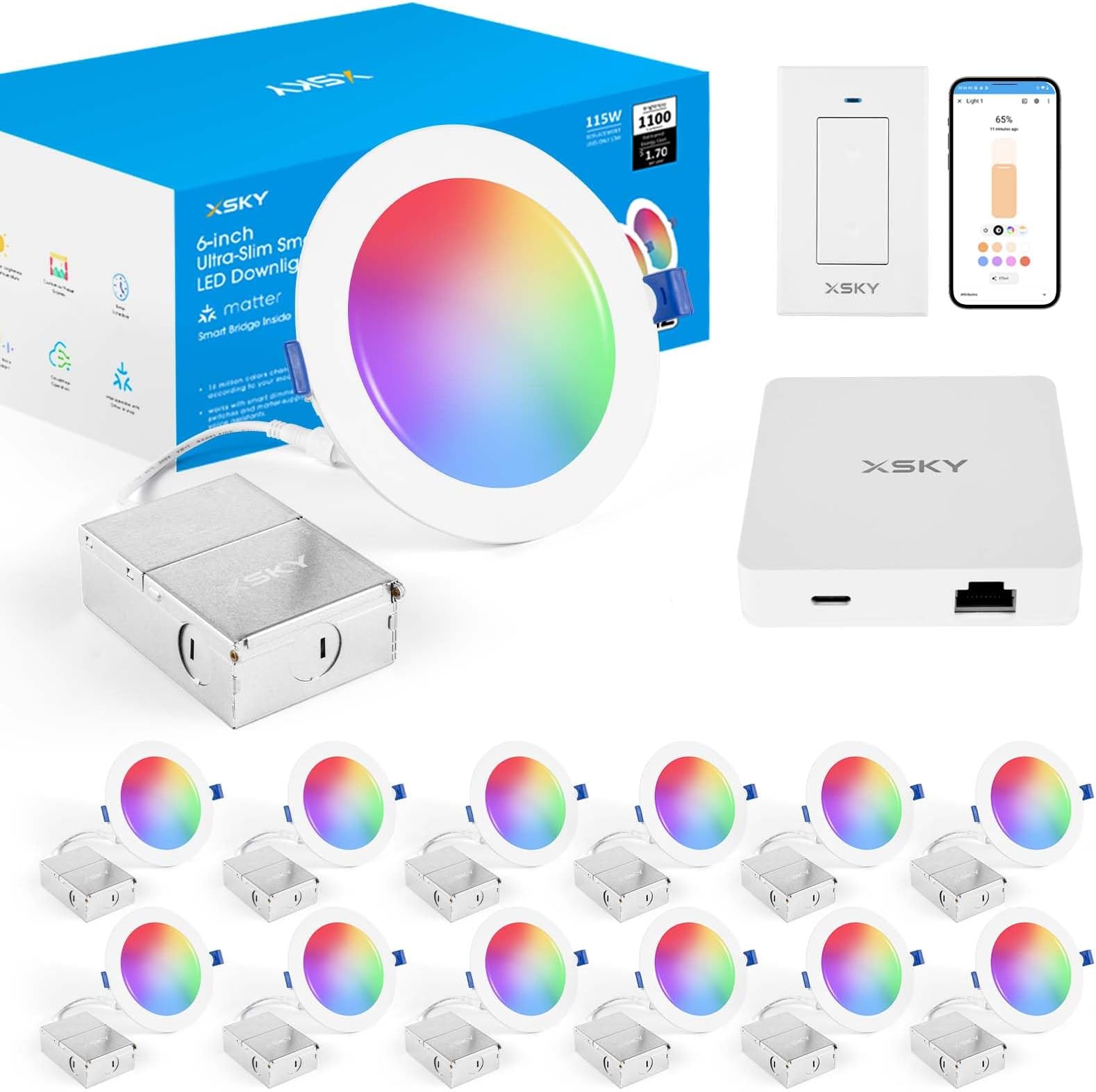 Xsky Smart Recessed Lighting 6 inch Color Changing Zigbee 3.0 Matter ...