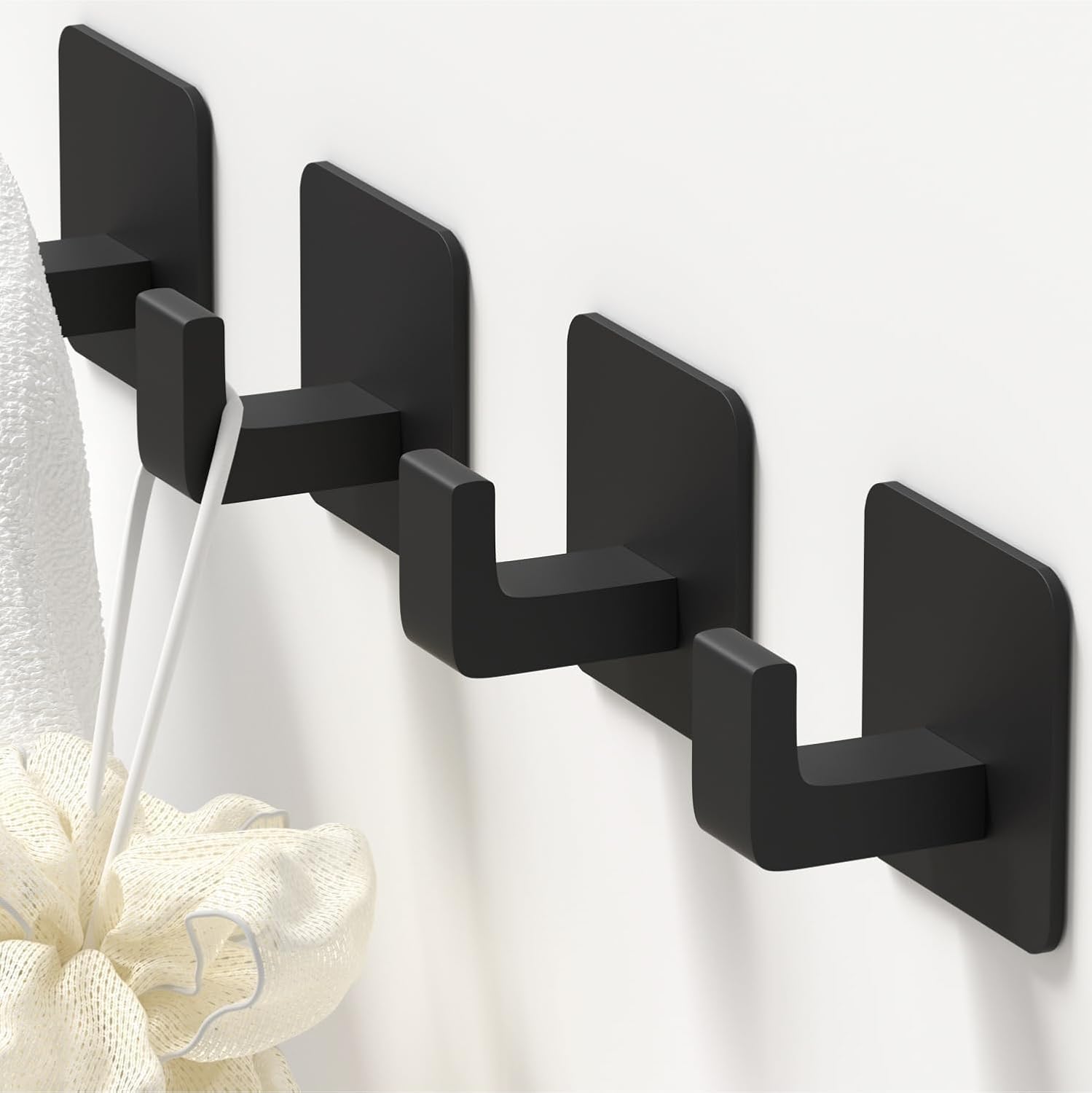GWAAZXGZ Square Self Adhesive Towel Hooks - 4 Pack Matte Black Metal ...