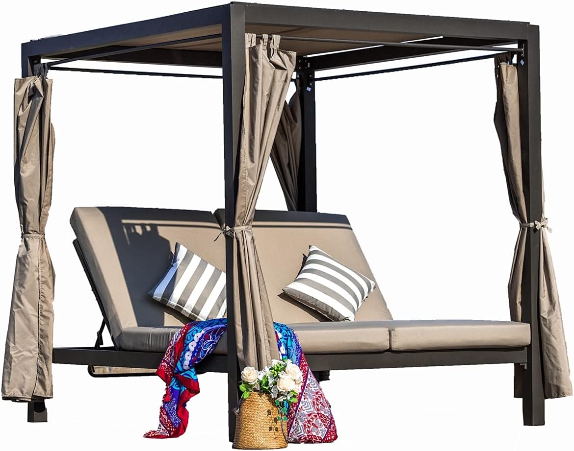 Amazon.com: Direct Wicker Outdoor Steel Frame Adjustable Sunbed with ...