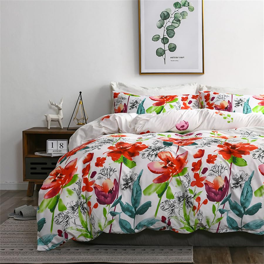 Fire Kirin Floral Duvet Cover Set with Soft Lightweight Microfiber 1 ...