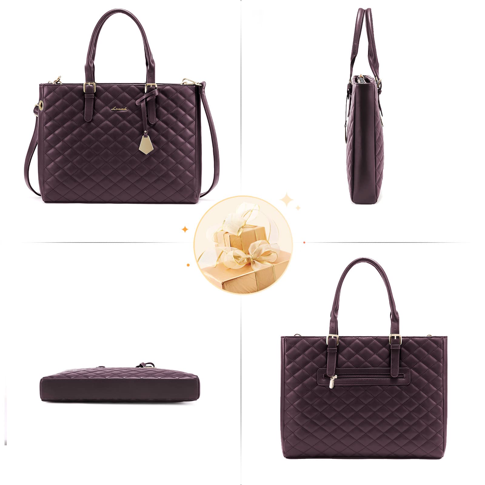 LOVEVOOK Laptop Bag for Women, Work Tote Bag Quilted Leather Computer ...