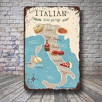 Amazon.com: Pzecaru Vintage Metal Plaque Poster Italian Food Map Metal ...